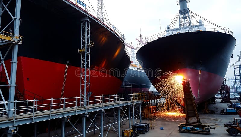 Cargo Ship in Shipyard Under Construction Industry Maritime Trade ...