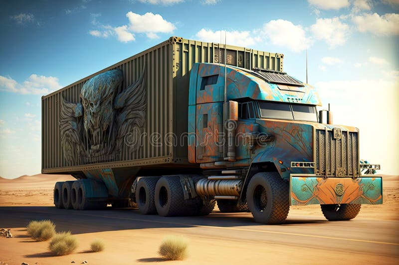 Massive Cargo Truck with Large Trailer in Form of Container Stock ...