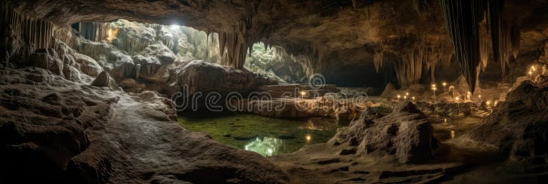 A Massive Cave System with Underground Rivers Panoramic Background ...