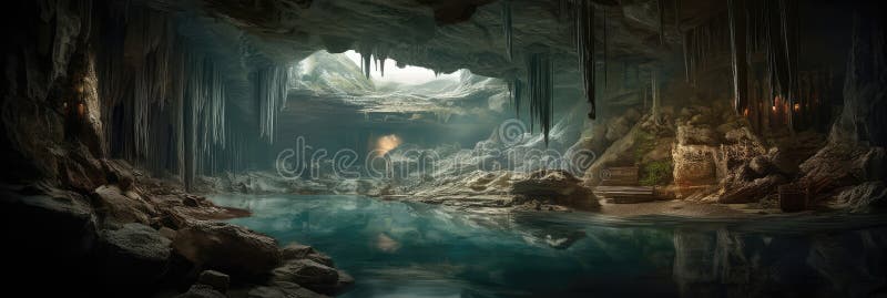 A Massive Cave System with Underground Rivers Panoramic Background ...