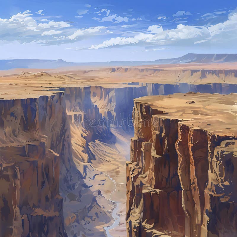 Massive Chasm Vast Desert Landscape River Flowing through Under Cloudy ...