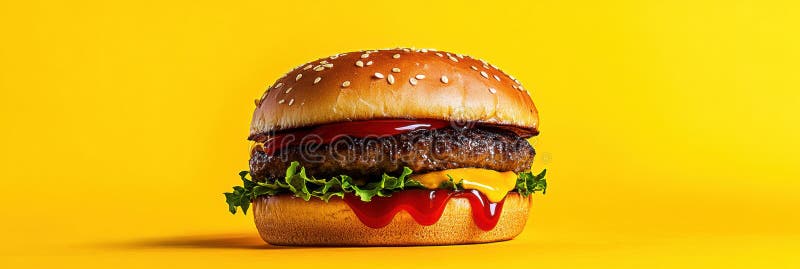 Massive Cheeseburger Dripping with Ketchup and Mustard on Vibrant ...