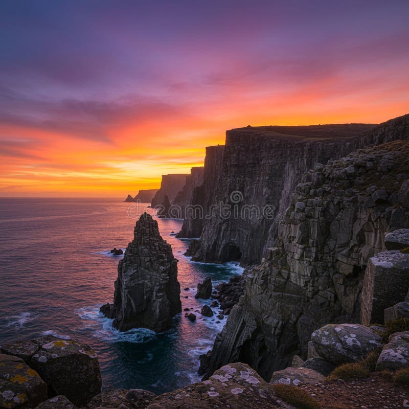 Massive Cliffs Rise Dramatically Along the Rocky Coastline, Carved by ...