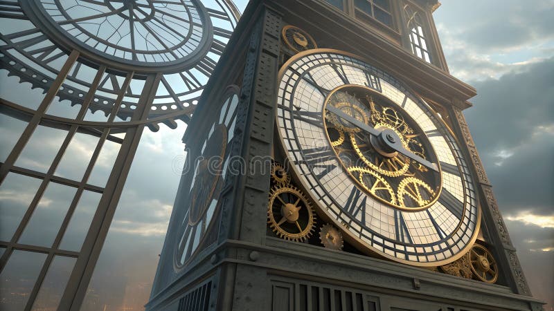 Giant Clock Tower with Visible Gears and Cogs Stock Illustration ...
