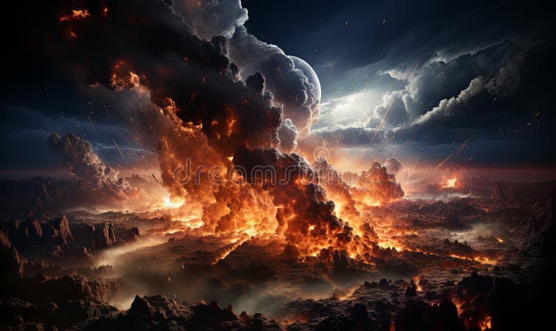 Massive Cloud of Fire and Smoke in Sky Stock Photo - Image of erupting ...