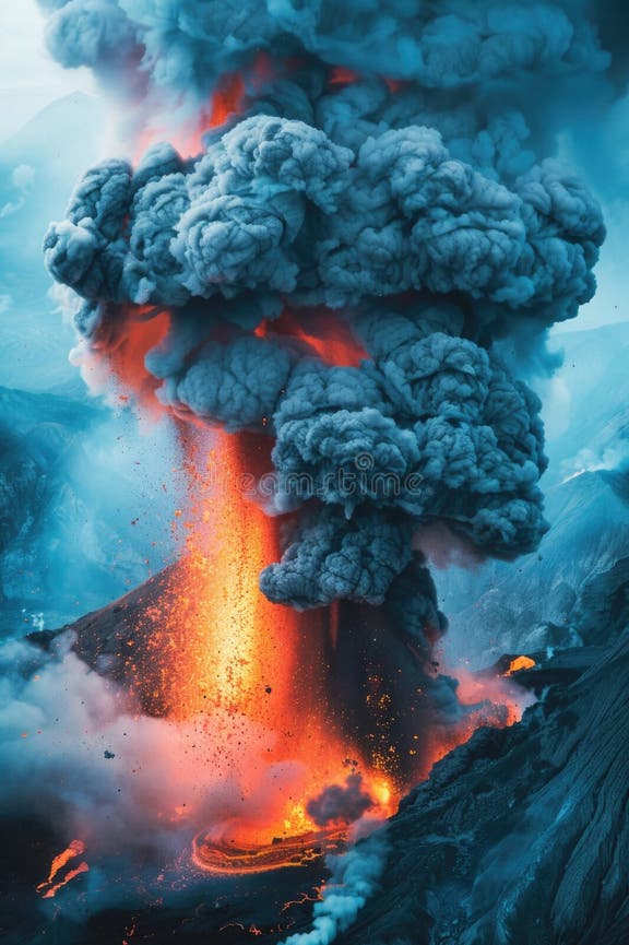 A Massive Cloud of Smoke Rises from an Active Volcano, with Ash and ...