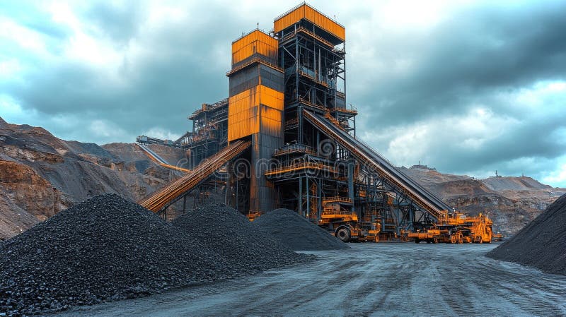 Massive Coal Silo with Conveyor Systems in Operation during Overcast ...
