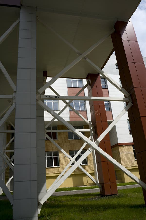 Massive Columns Supporting the Passage between Buildings. Stock Photo ...