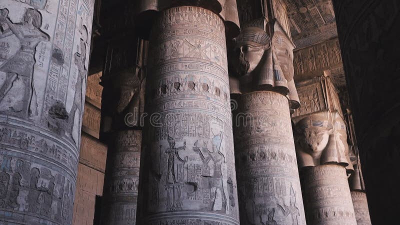 Massive Columns in the Temple of Dendera Stock Video - Video of antique ...
