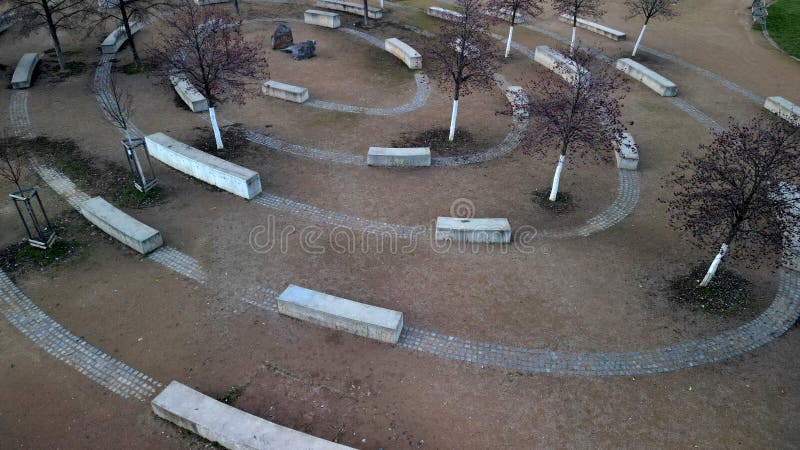 Massive Concrete Blocks of Bench in the Park are Connected by Granite ...