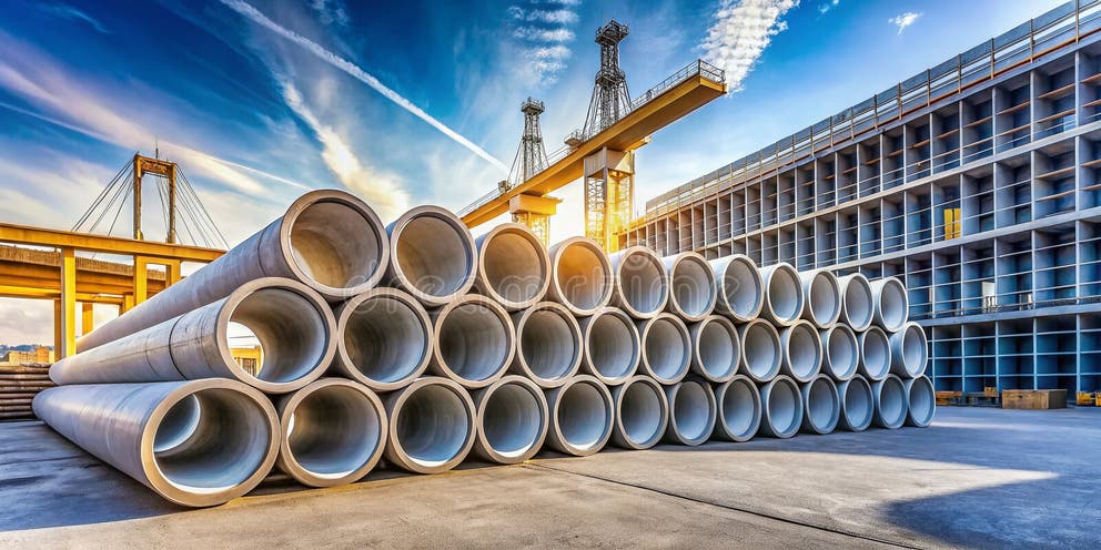 Massive Concrete Pipes Await Installation at StateoftheArt Construction ...