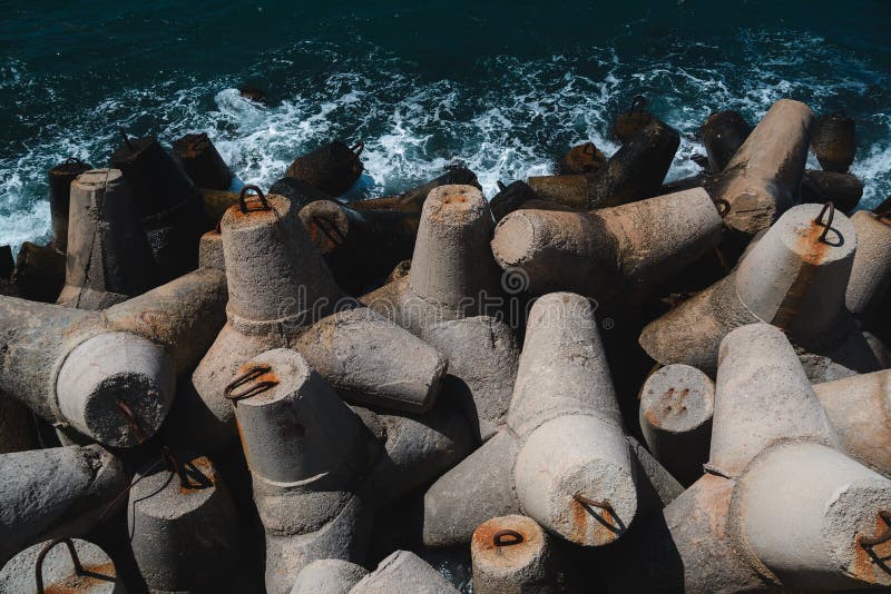 Interlocking Tetrapod Concrete Breakwater Structures Stock Image ...