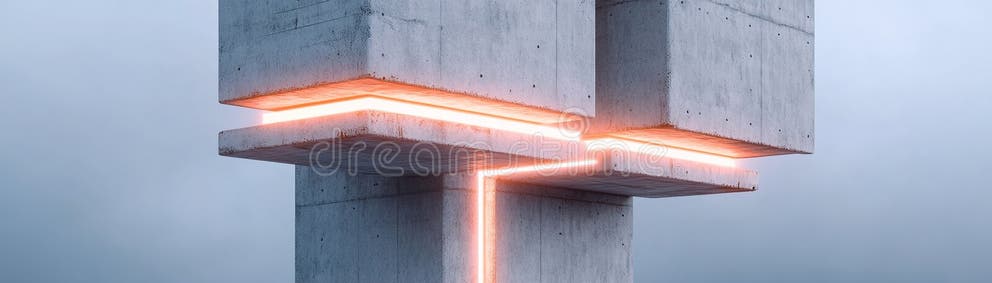 Massive Concrete Towers Float in a Moody Environment, Surrounded by Glowing Abstract Light ...