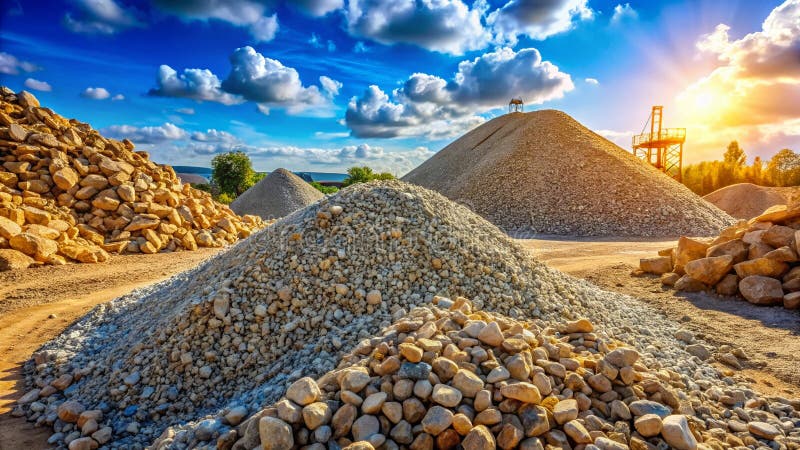 Massive Construction Aggregate Pile a Panoramic View of Crushed Stone ...