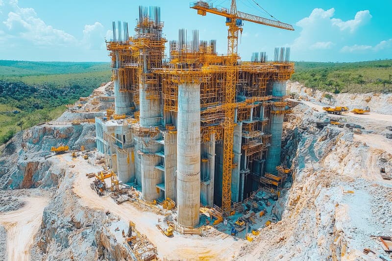 Massive Concrete Structure Under Construction, Aerial View Stock ...