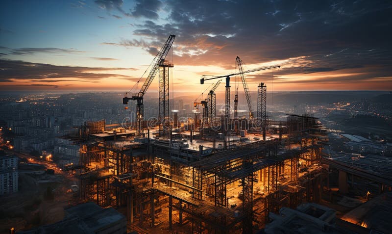Massive Construction Site with Numerous Cranes Stock Photo - Image of ...