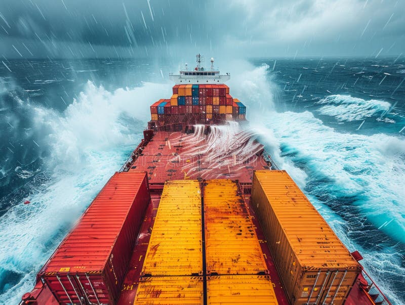 A Colossal Container Ship Navigates the Vast Ocean, Dwarfed by the ...