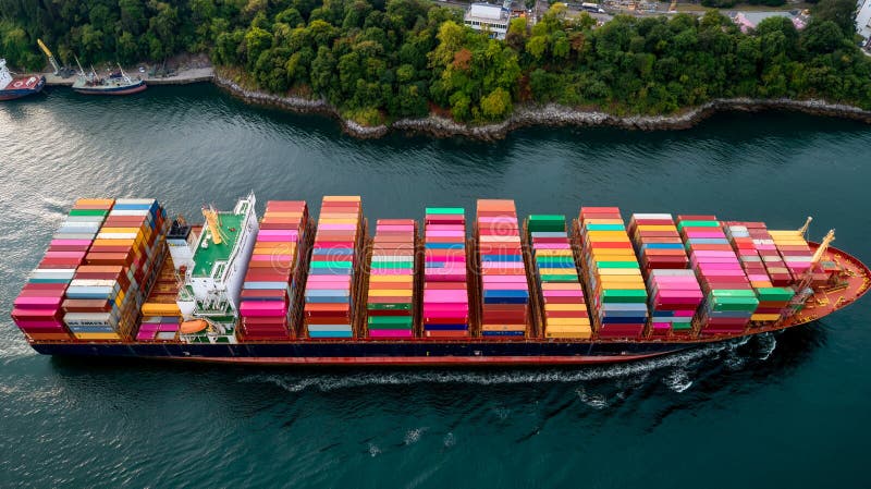 Massive Container Ship Navigates through Calm Waters Stock Photo ...