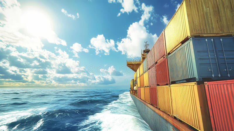 A Massive Container Ship Navigates through Turbulent Ocean Waves Under ...