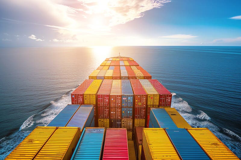 Massive Container Ship Navigates through Water Surface Stock Image ...