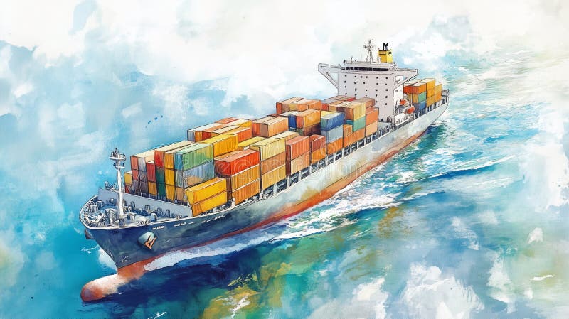 Massive Container Ship Navigating through the Ocean, Carrying Stacks of ...