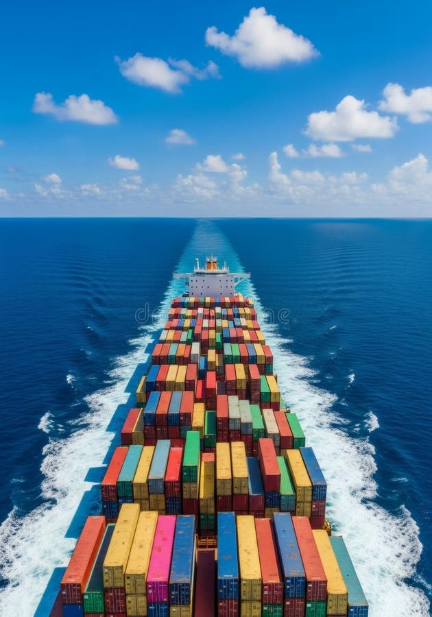 Massive Container Ship Navigating Open Waters Stock Illustration ...