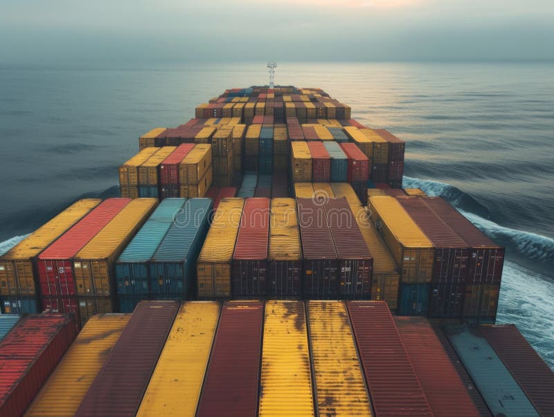 Massive Container Ship Sailing in Open Ocean. Generative AI. Stock ...