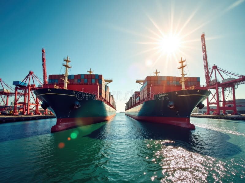 Massive Container Ships are Moored Side by Side at a Busy Port As the ...