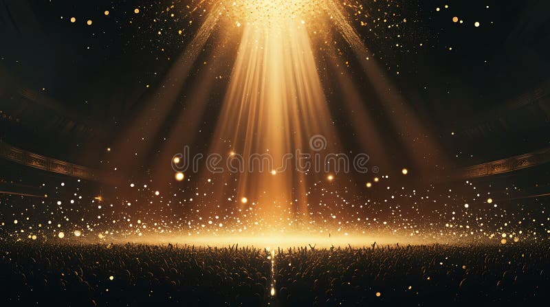 Massive Crowd Cheering Under Golden Stage Lights Stock Illustration ...