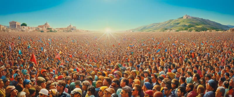 Massive Crowd Gathered Under Clear Blue Sky Stock Image - Image of ...