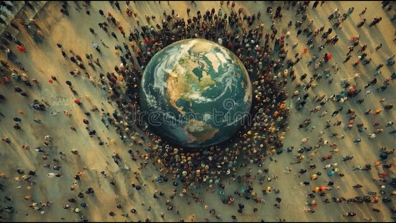 A Massive Crowd of People Gathers in a Circular Formation Around a ...