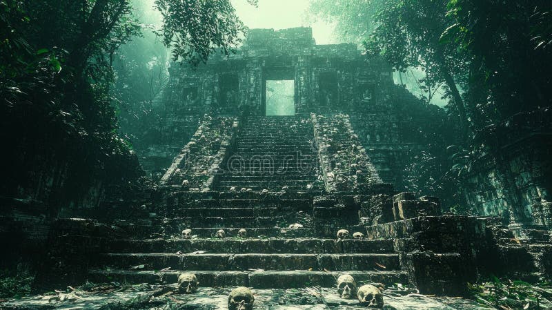 Massive Crumbling Stone Altar Rests within Ruined Temple Thick Jungle ...