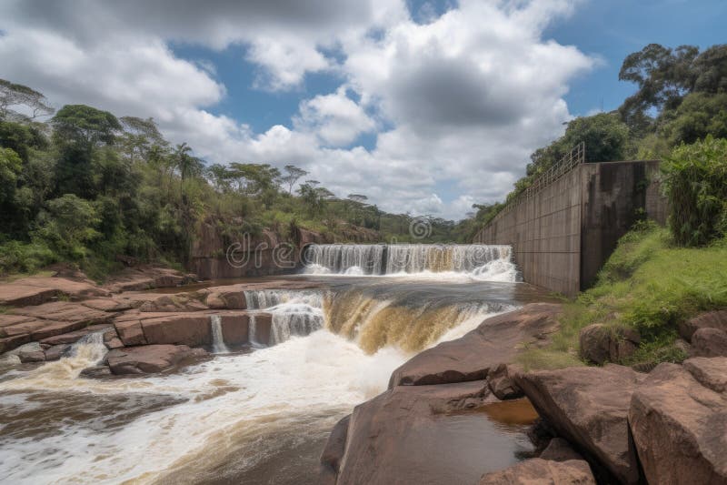 Massive Dam, Holding Back Cascading Rivers, and Powering the ...