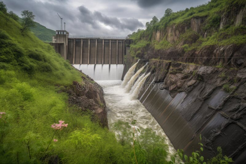 Massive Dam, Holding Back Cascading Rivers, and Powering the ...