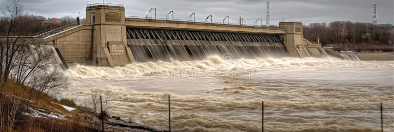 A Massive Dam with Rushing Water Panoramic Background. Generative AI ...