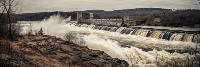A Massive Dam with Rushing Water Panoramic Background. Generative AI ...