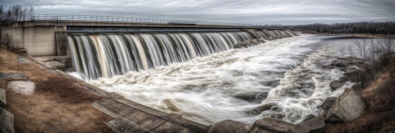 A Massive Dam with Rushing Water Panoramic Background. Generative AI ...