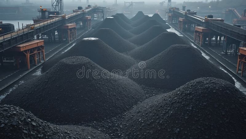 Massive Dark Coal Chunks in Storage Surrounded by Steel Machinery Stock ...