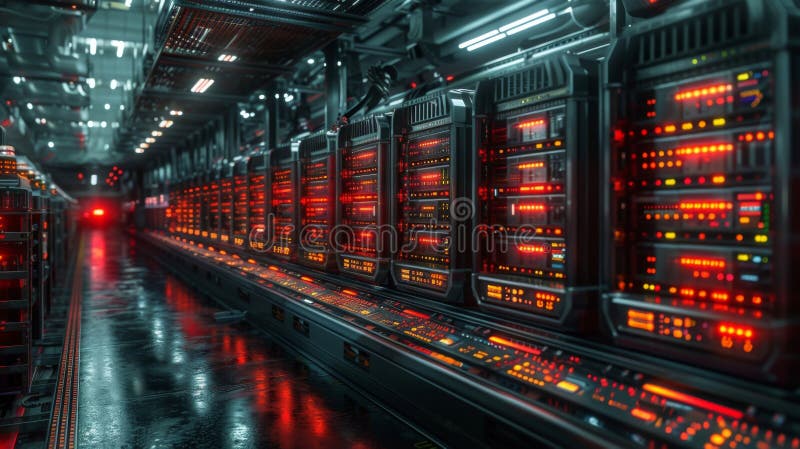 A Massive Data Center Filled with Rows upon Rows of Servers All ...