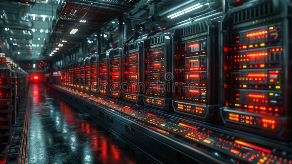 A Massive Data Center Filled with Rows upon Rows of Servers All ...