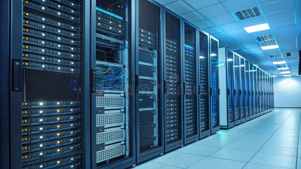 Massive Data Center Server Room a Panoramic View of CuttingEdge ...