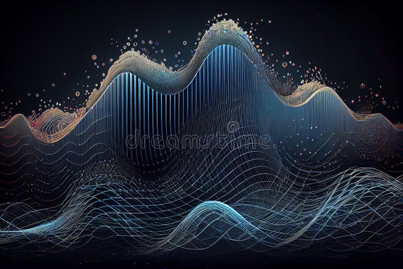 Massive Data in the Form of an Abstract Blue Wave of Lines and Dots ...