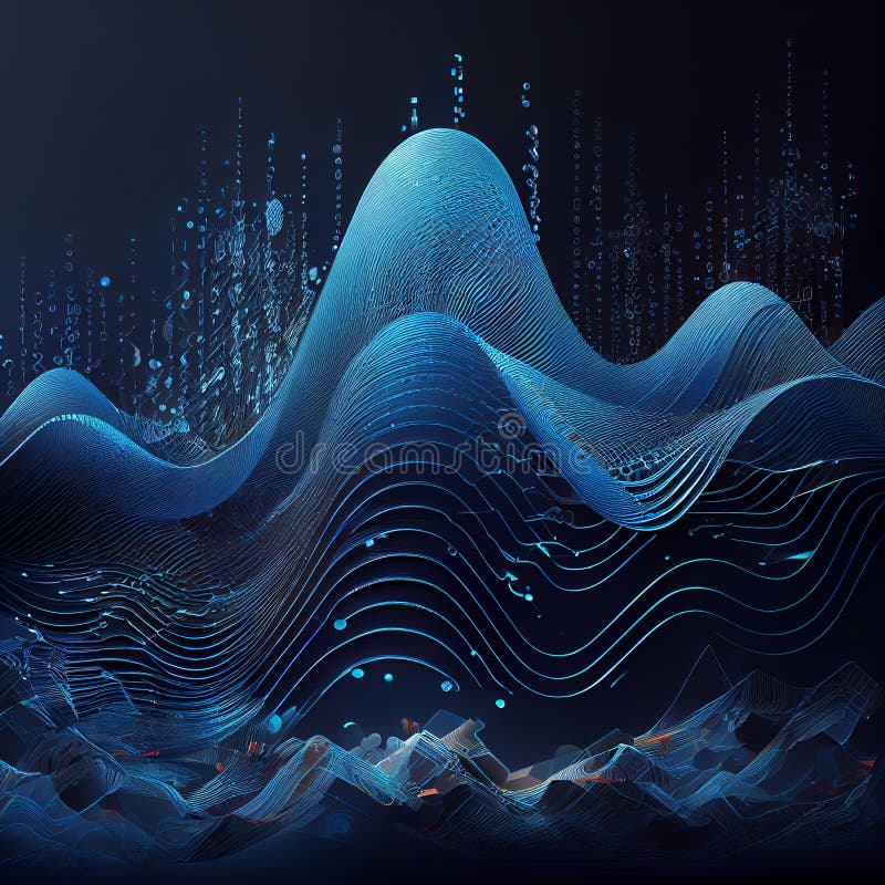 Massive Data in the Form of an Abstract Blue Wave of Lines and Dots ...