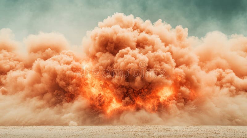 Massive Desert Explosion with Billowing Smoke Under Clear Sky Creating ...