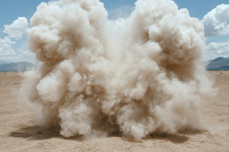 Massive Dust Cloud Explosion in Desert Landscape Stock Illustration ...