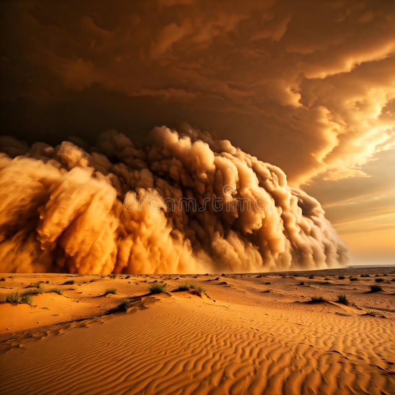A Massive Dust Storm Engulfs the Desert Landscape, Creating a Dramatic ...