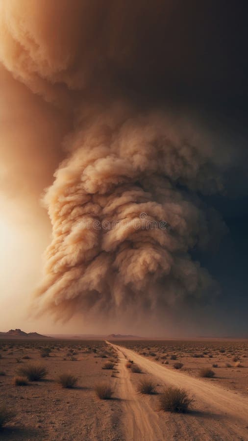 Massive Dust Storm Rolling Over a Barren Landscape. Stock Illustration ...