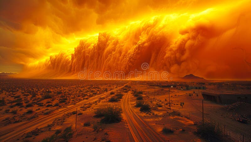 Massive Dust Storm Rolls in Over Desert Town Stock Photo - Image of ...