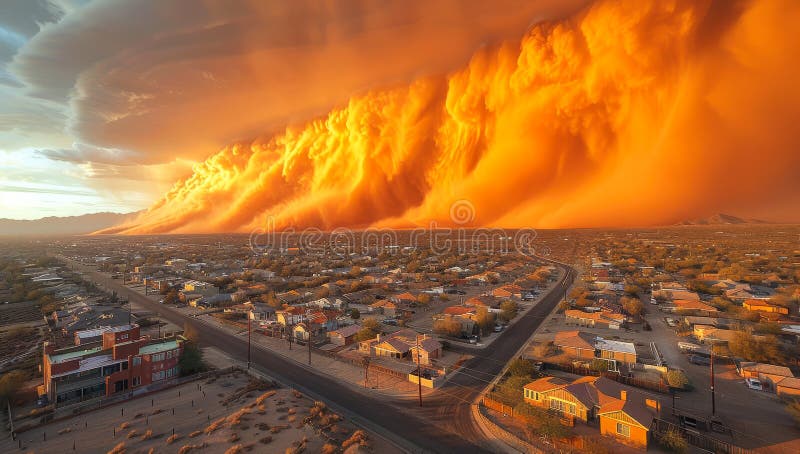 Massive Dust Storm Rolls in Over Small Town in Arizona Stock Image ...