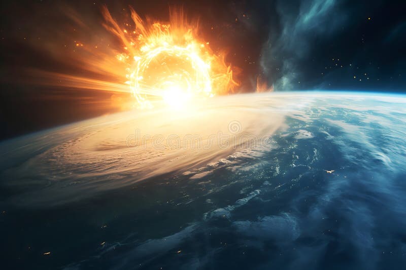 Massive Earth Explosion from Space with Vortex Effect Stock ...